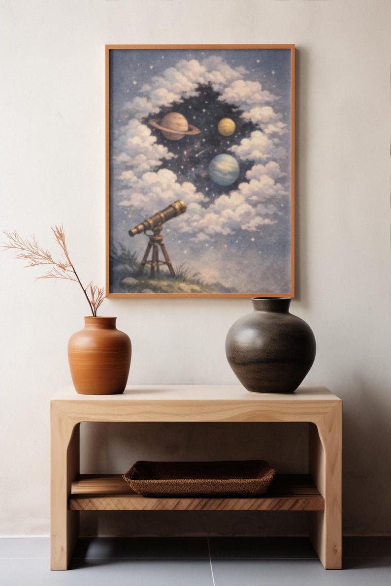 Magical Night Sky Printable Wall Art, Dreamy Telescope & Planets ...