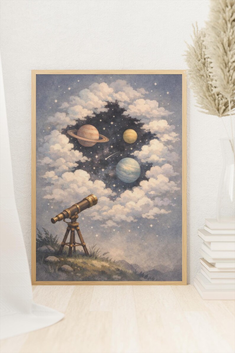 Magical Night Sky Printable Wall Art, Dreamy Telescope & Planets ...