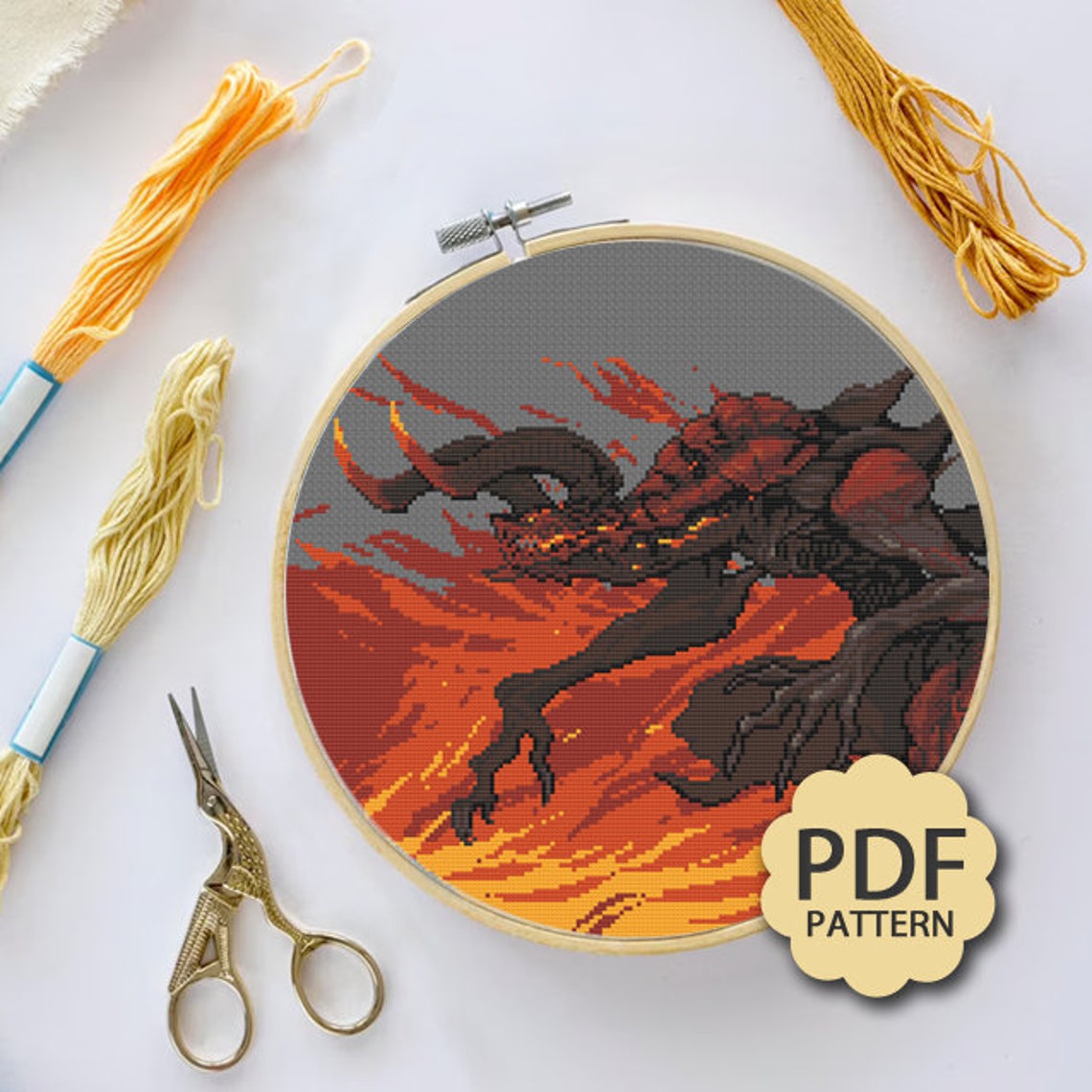 Ifrit's Fire FFXIV FF14 Cross Stitch Pattern PDF Downloadable - Etsy
