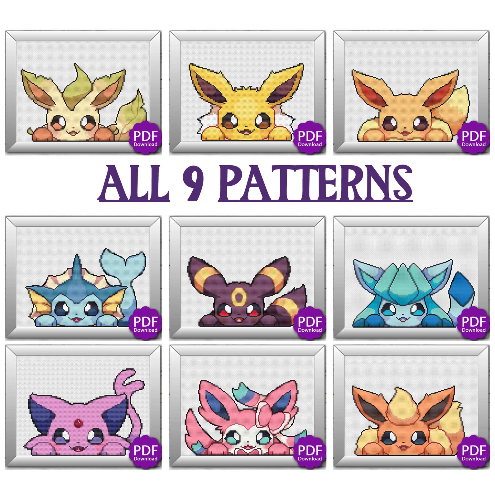 Popup Eevee Evolutions Pokemon Cross Stitch Pattern PDF Downloadable - Etsy