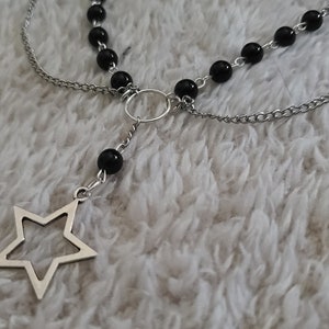 Silver Black Pearl Star Charm Chain Necklace - Etsy