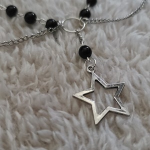 Silver Black Pearl Star Charm Chain Necklace - Etsy