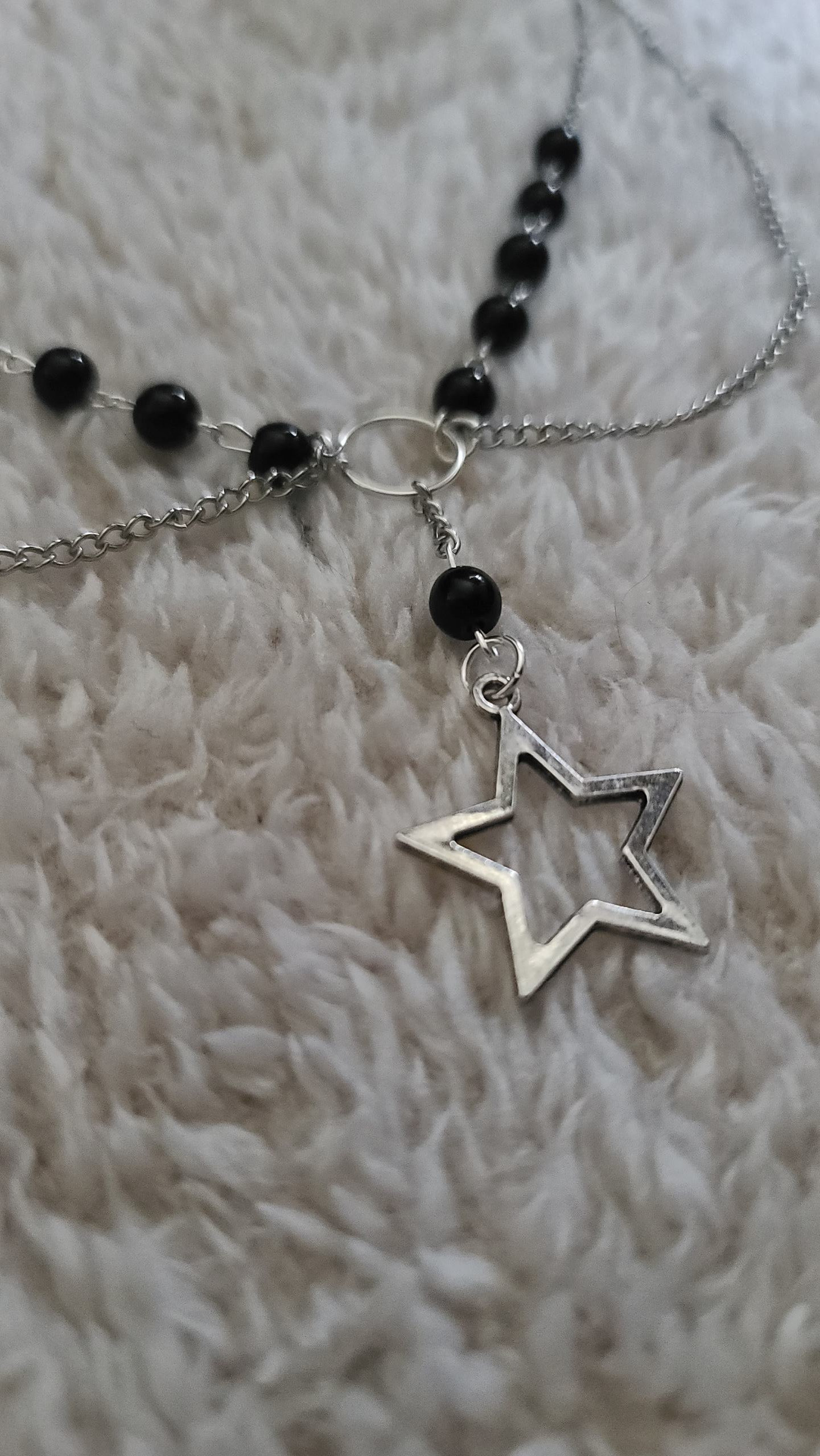 Silver Black Pearl Star Charm Chain Necklace - Etsy