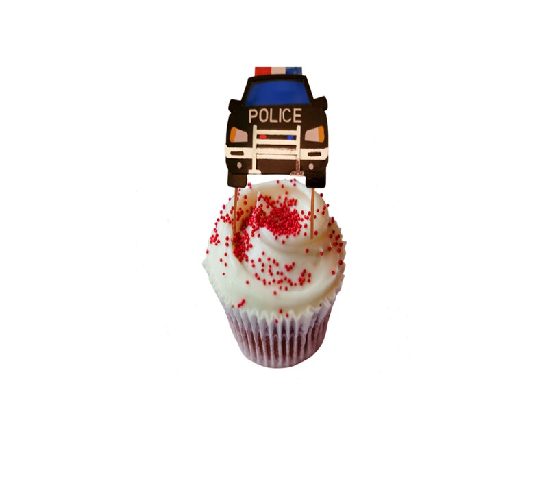 Police Car Cup Cake Topper With Flashing LED Lights, Emergency Vehicle ...