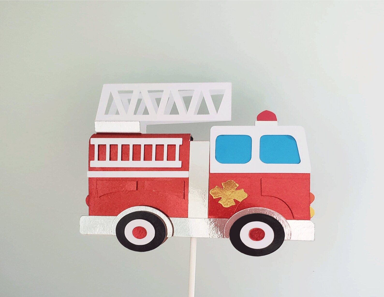 Red Fire Truck Cake Topper- 6inch Cake Topper-2d Light up Firetruck ...
