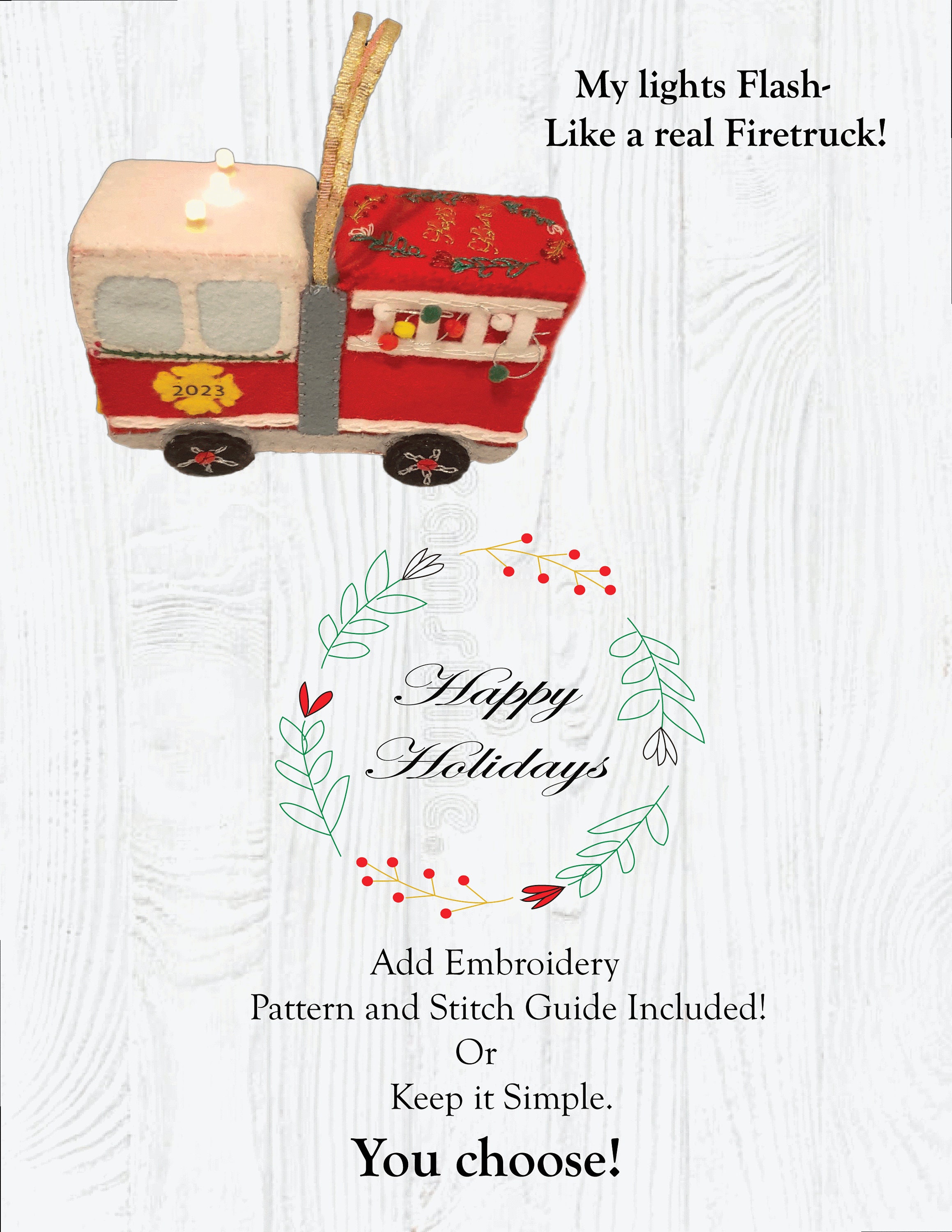 3D Firetruck Ornament-felt Firetruck Pattern-holiday Ornament-firetruck ...