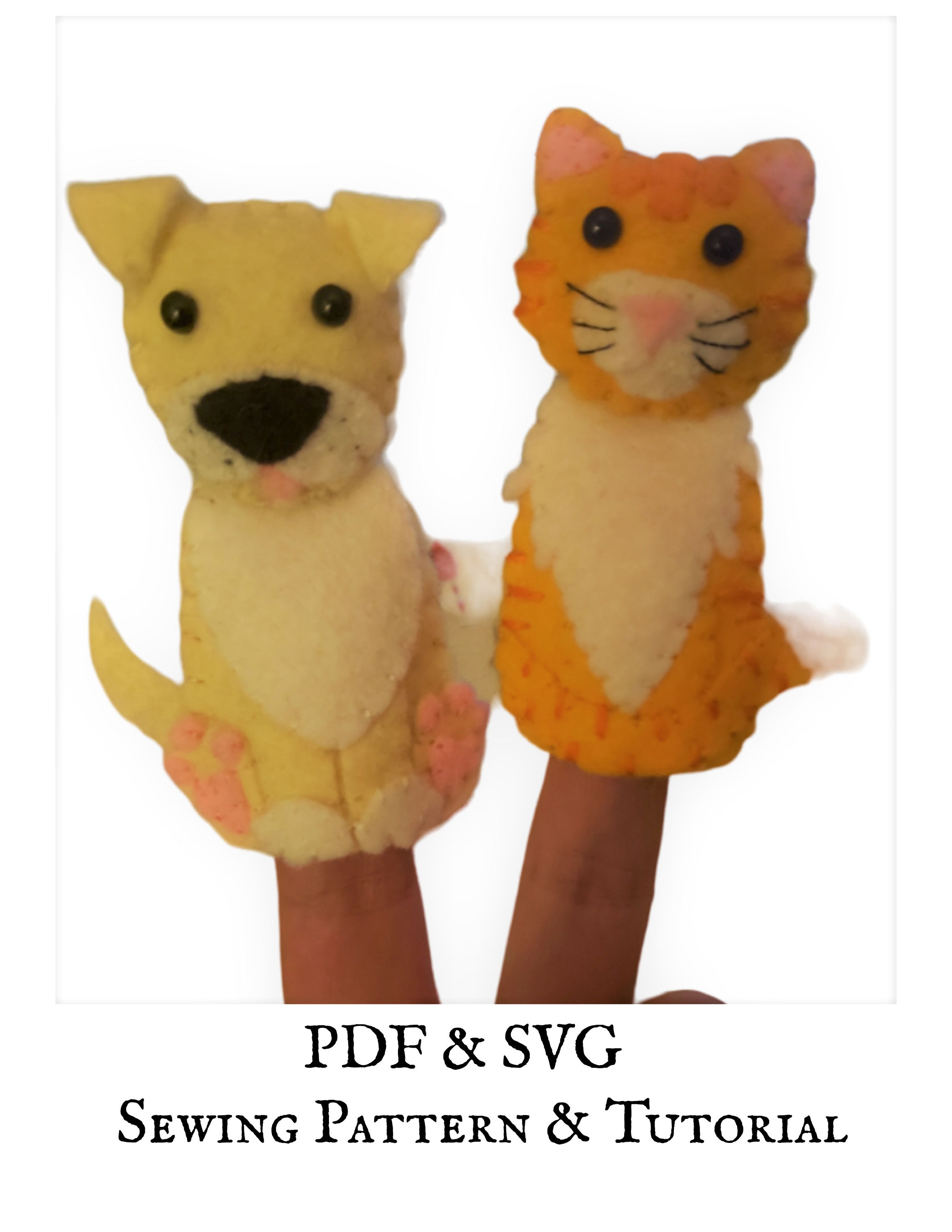Dog and Cat Finger Puppet Sewing Pattern, Felt Finger Puppets PDF, SVG ...
