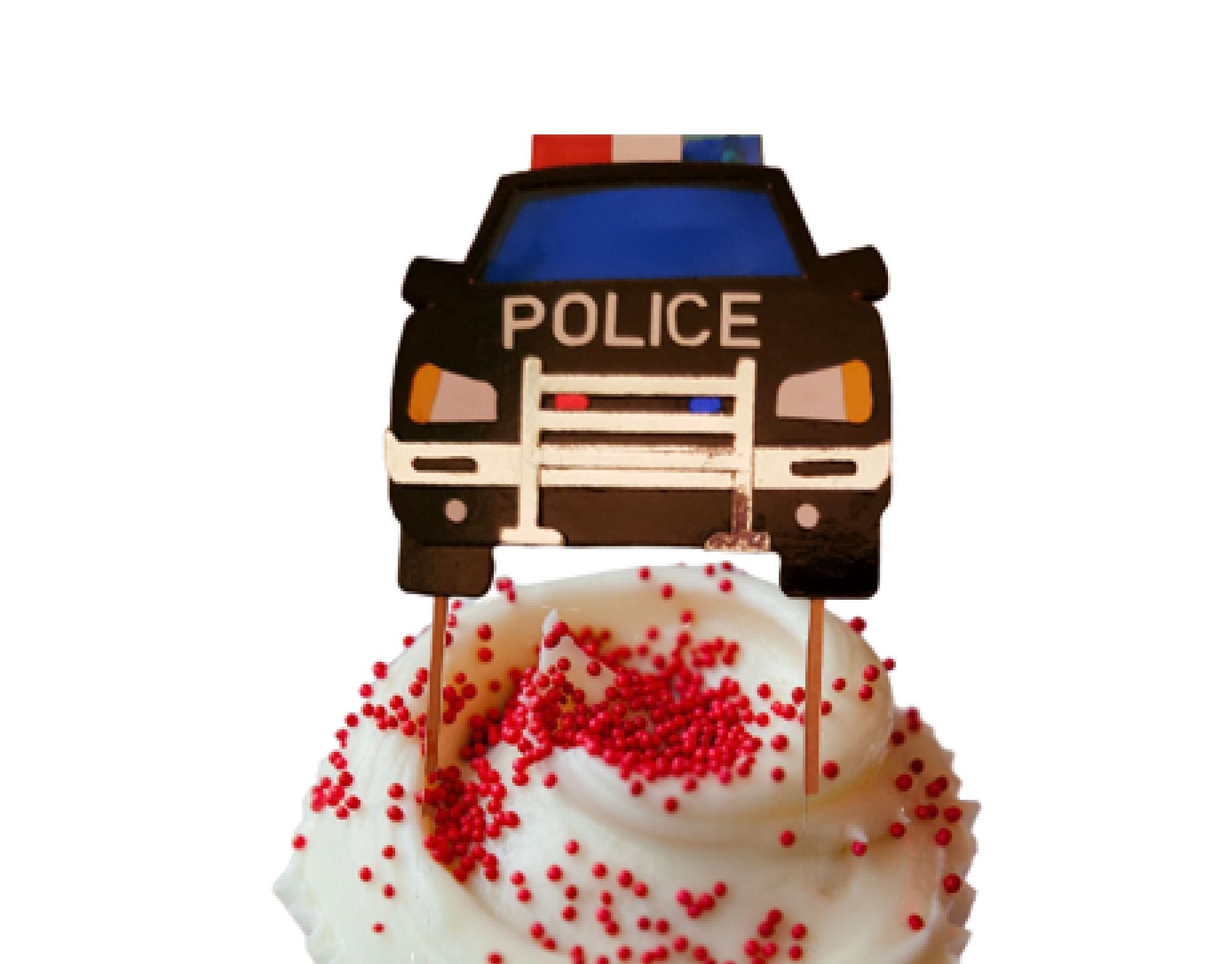 Police Car Cup Cake Topper With Flashing LED Lights, Emergency Vehicle ...