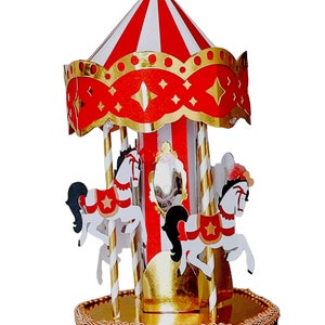 Red & Gold 3D Circus Carousel, Carousel Horse Cake Topper, Circus Party ...