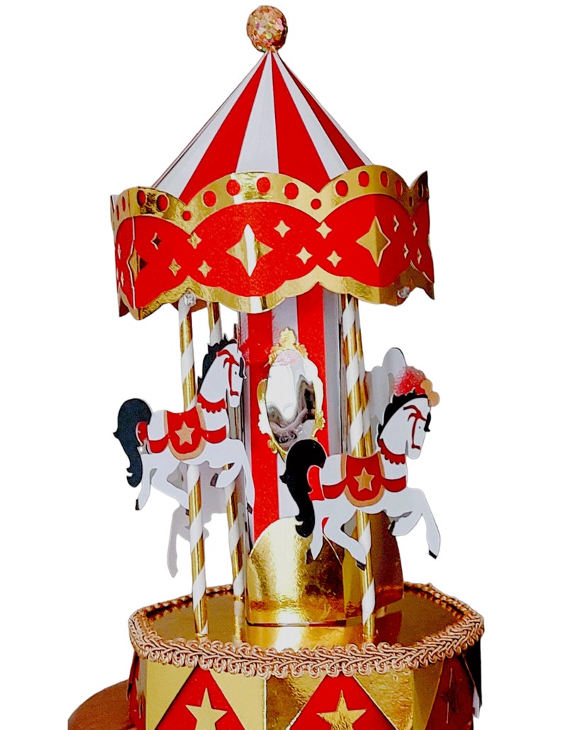 Red & Gold 3D Circus Carousel, Carousel Horse Cake Topper, Circus Party ...