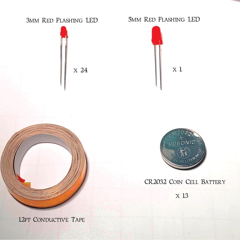 LED Paper Circuit Kit-24 3mm Red Flashing LEDS-1 5mm Red Flashing LED ...