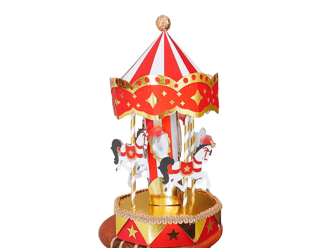 Red & Gold 3D Circus Carousel, Carousel Horse Cake Topper, Circus Party ...