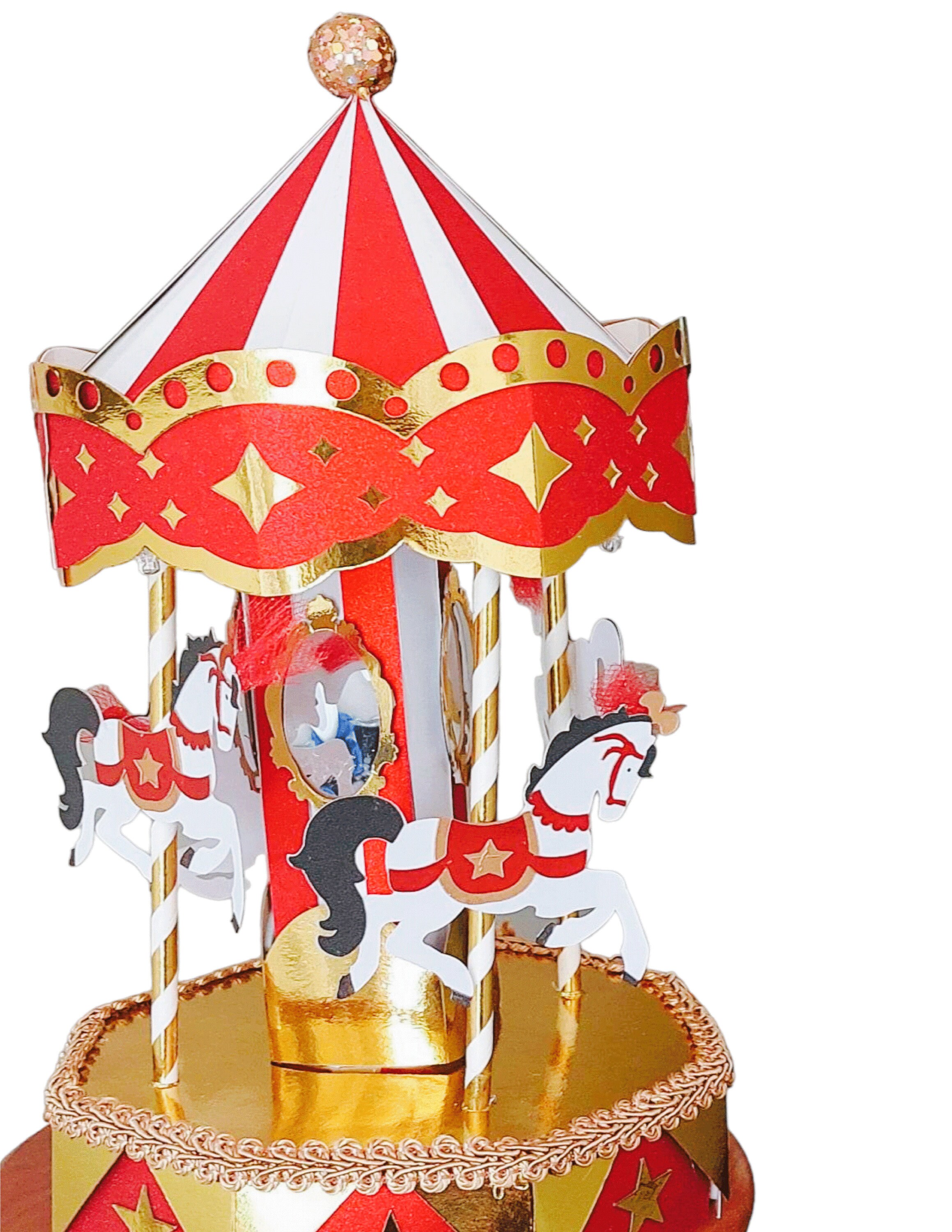 Red & Gold 3D Circus Carousel, Carousel Horse Cake Topper, Circus Party ...