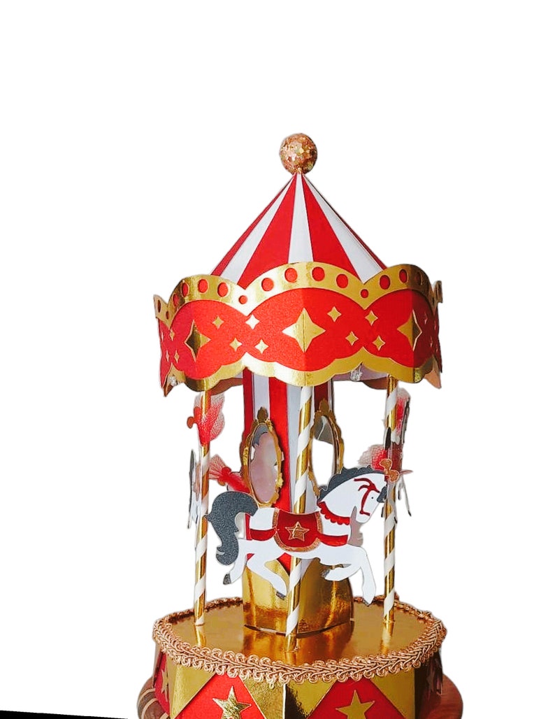 Red & Gold 3D Circus Carousel, Carousel Horse Cake Topper, Circus Party ...