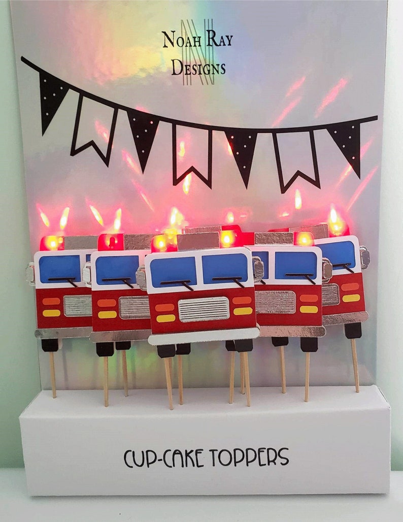 Flashing Fire Truck Cup Cake Toppers-perfect for a Fireman Themed Party ...