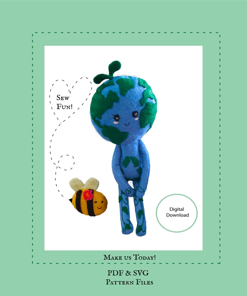 Earth Day Felt Doll Sewing Pattern- Felt Embroidery Pattern-plush Toy ...