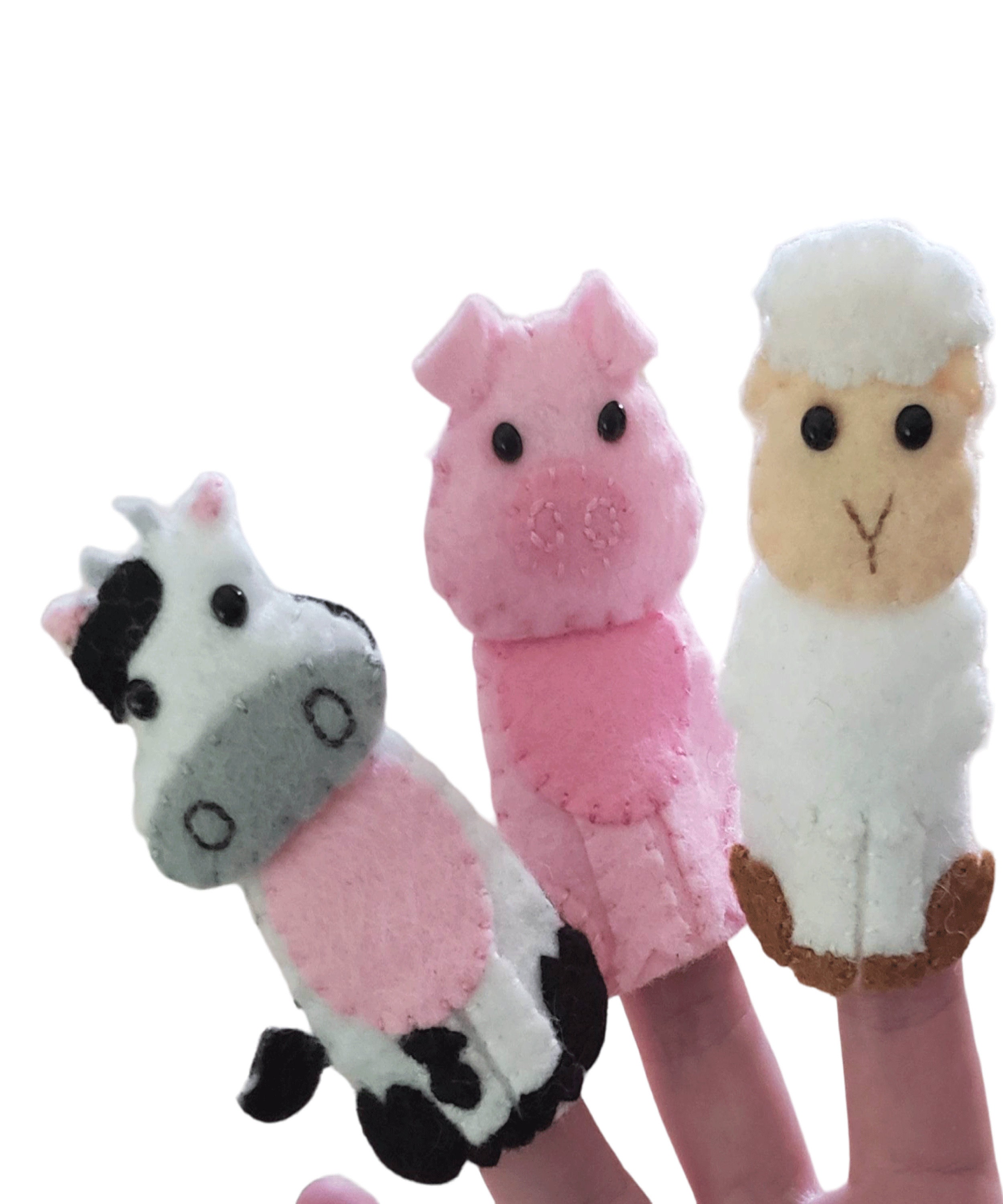 Felt Finger Puppet Pattern-cow Finger Puppet-pig Finger Puppet-sheep ...