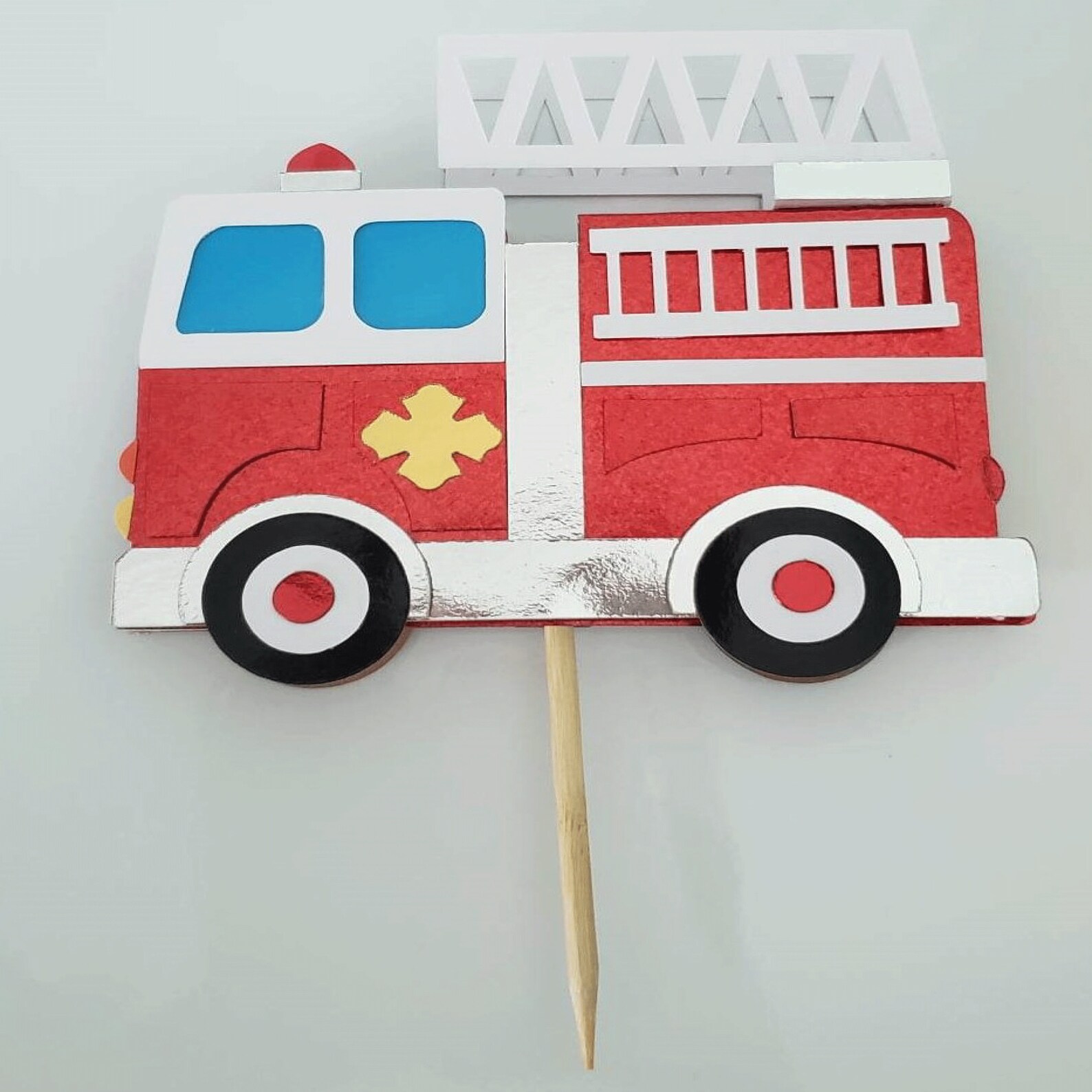 Red Fire Truck Cake Topper- 6inch Cake Topper-2d Light up Firetruck ...