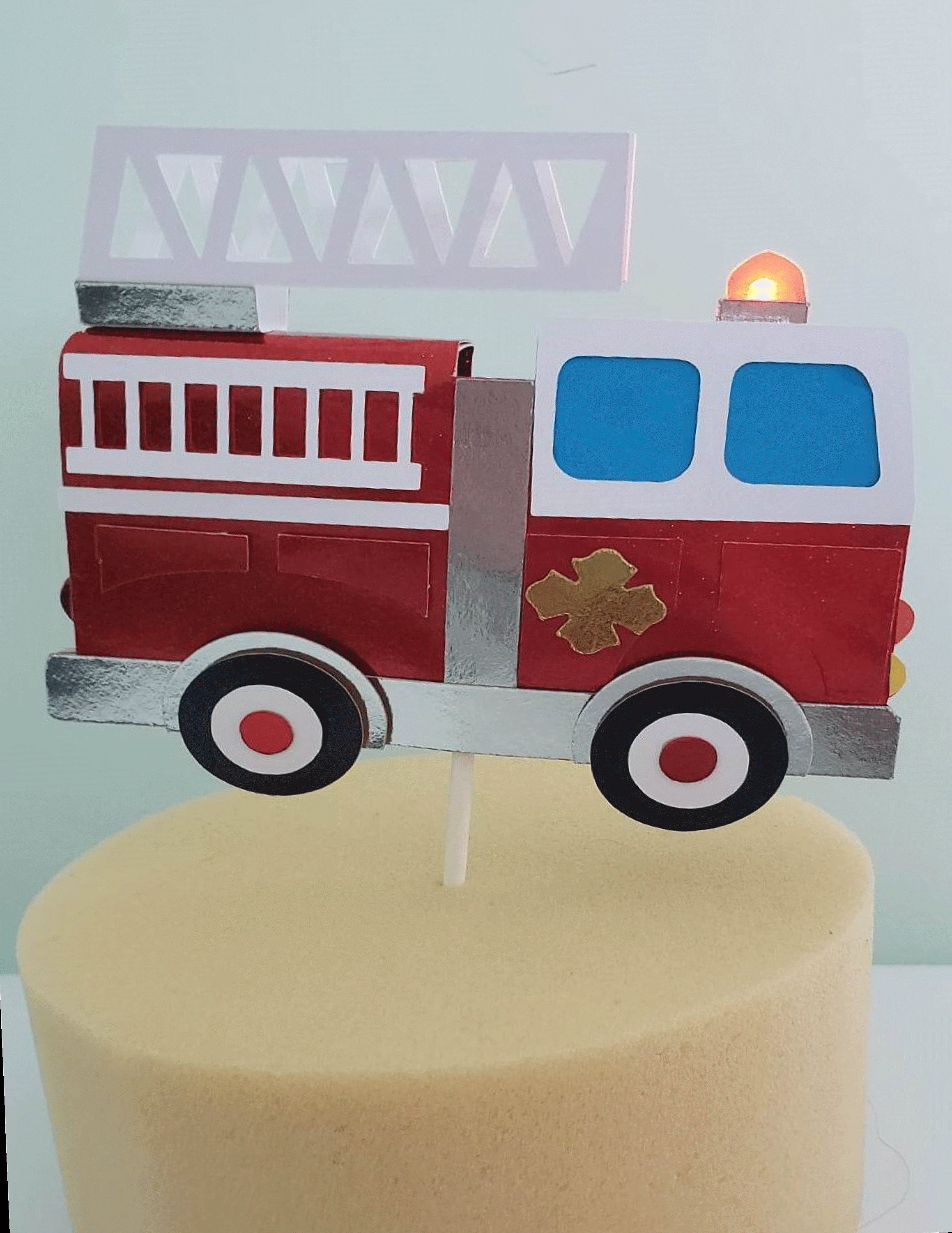 Red Fire Truck Cake Topper 6inch Cake Topper-2d Light up - Etsy