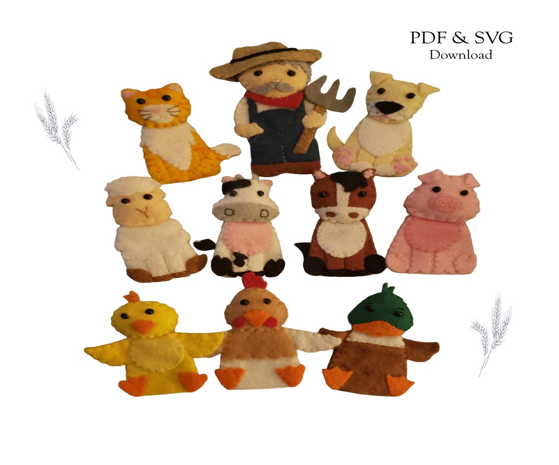 Felt Farm Animal Sewing Pattern-farm Finger Puppet Pattern-farm Animal ...