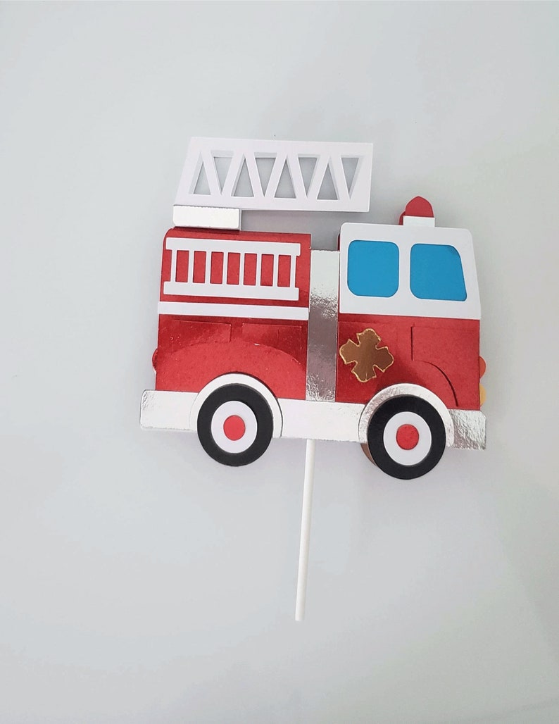Red Fire Truck Cake Topper- 6inch Cake Topper-2d Light up Firetruck ...
