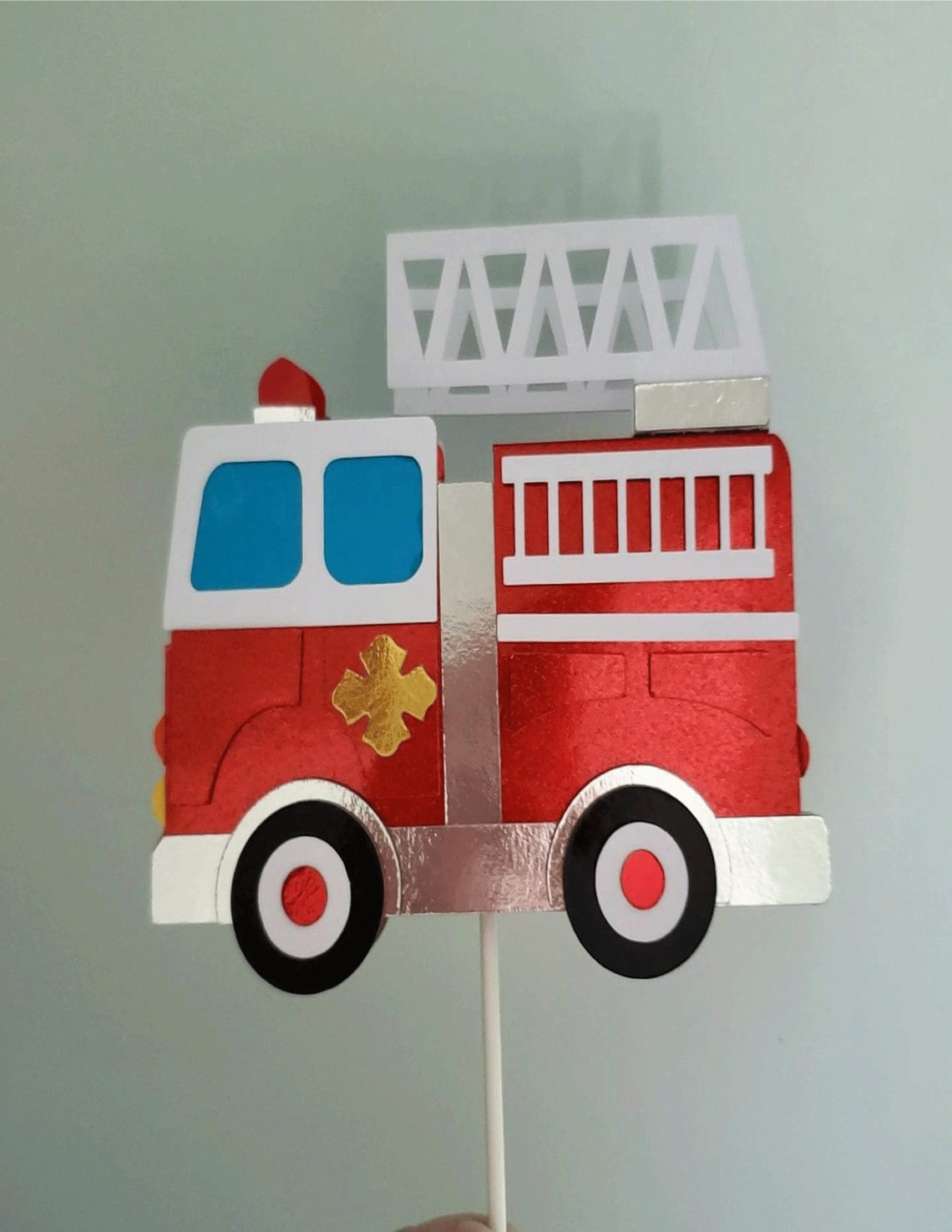 Red Fire Truck Cake Topper- 6inch Cake Topper-2d Light up Firetruck ...
