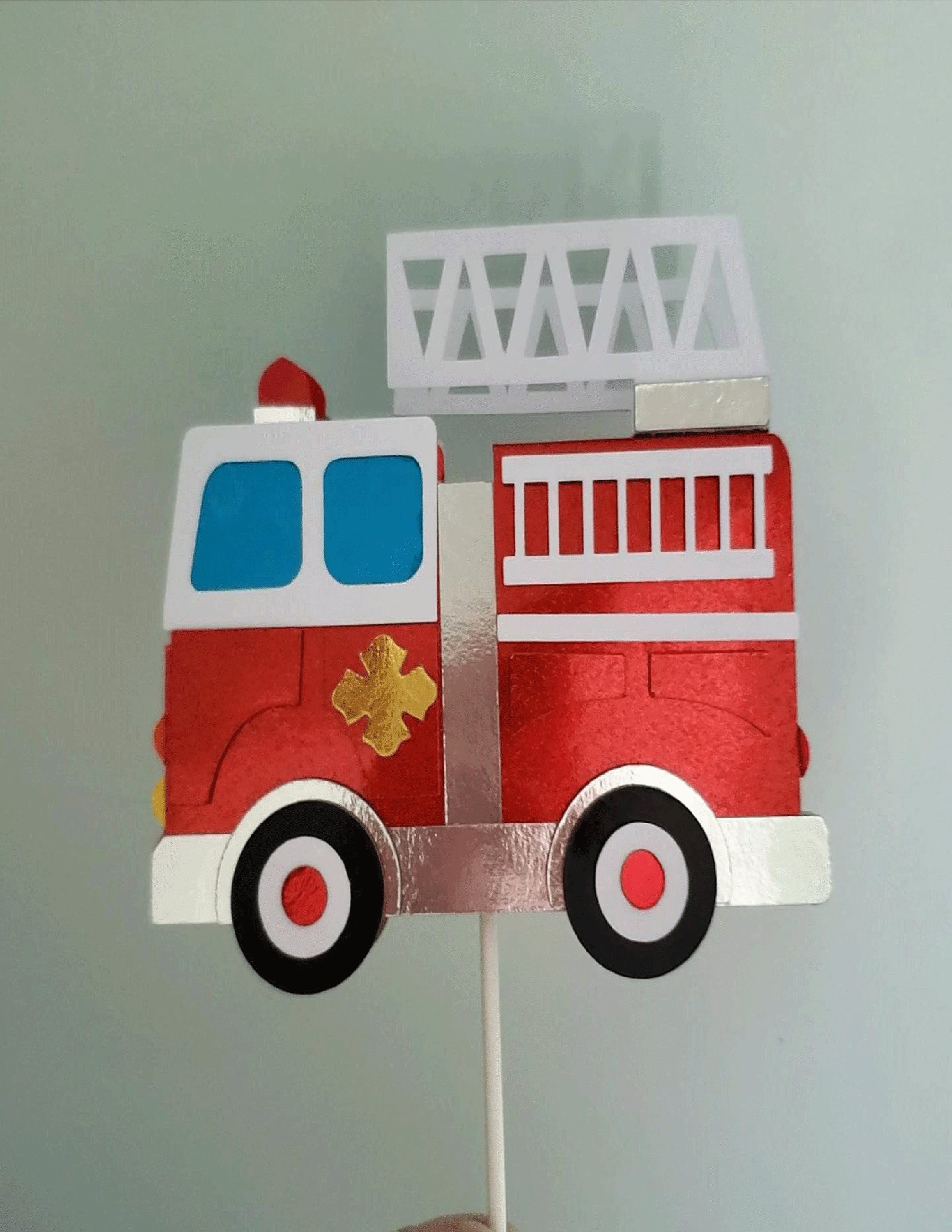 Red Fire Truck Cake Topper- 6inch Cake Topper-2d Light up Firetruck ...