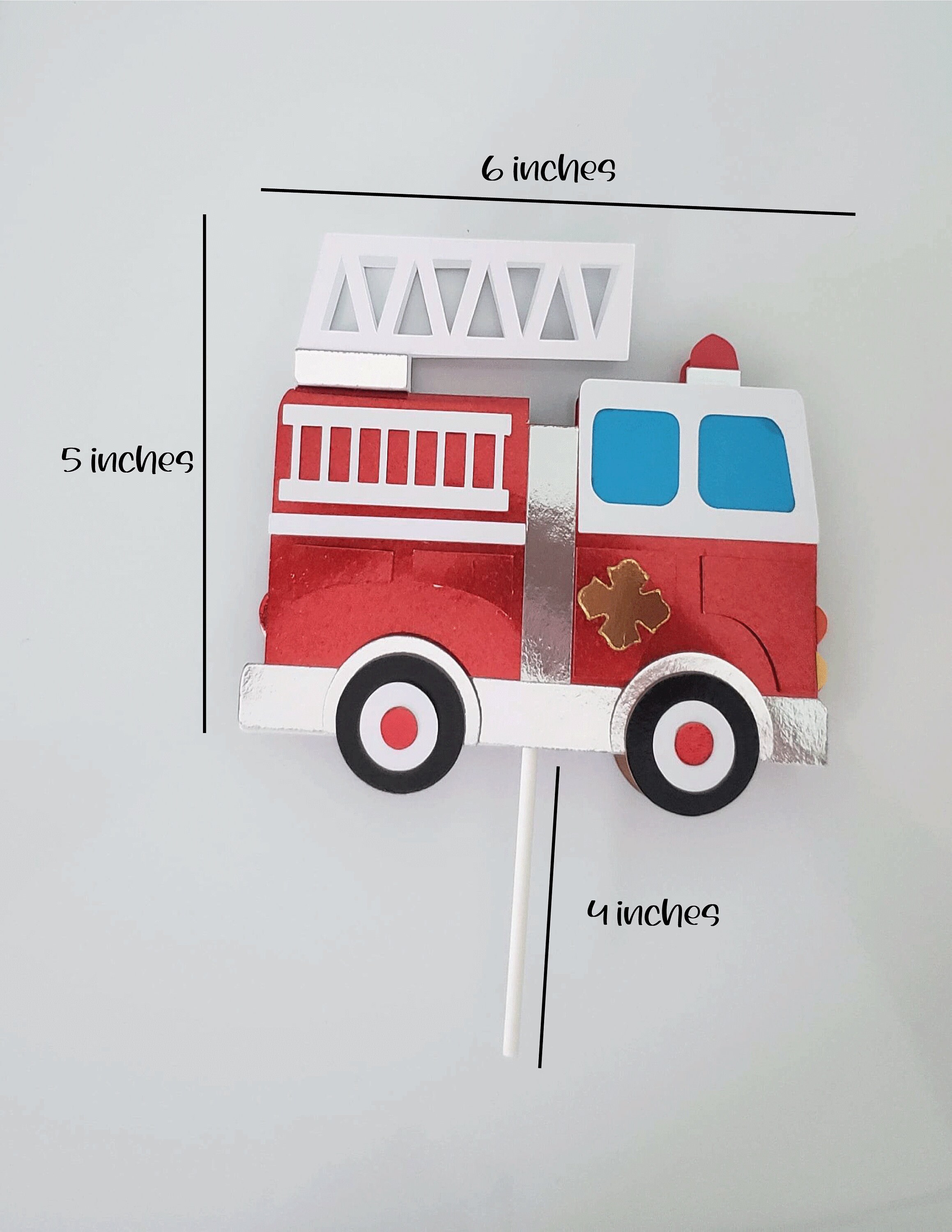 Red Fire Truck Cake Topper- 6inch Cake Topper-2d Light up Firetruck ...