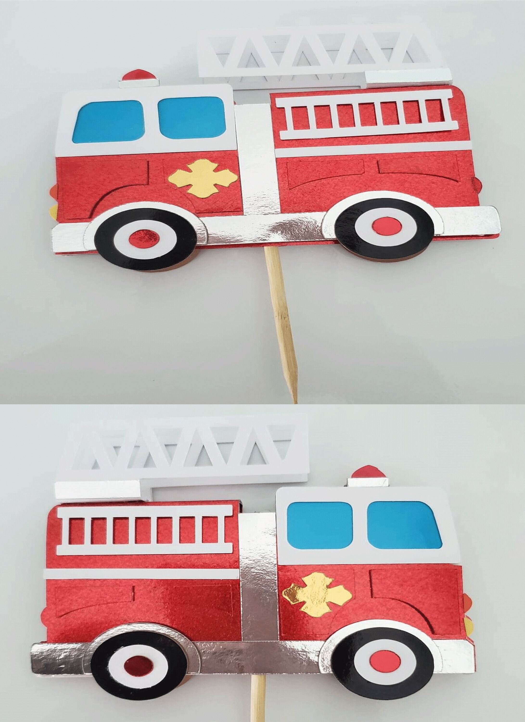 Red Fire Truck Cake Topper- 6inch Cake Topper-2d Light up Firetruck ...