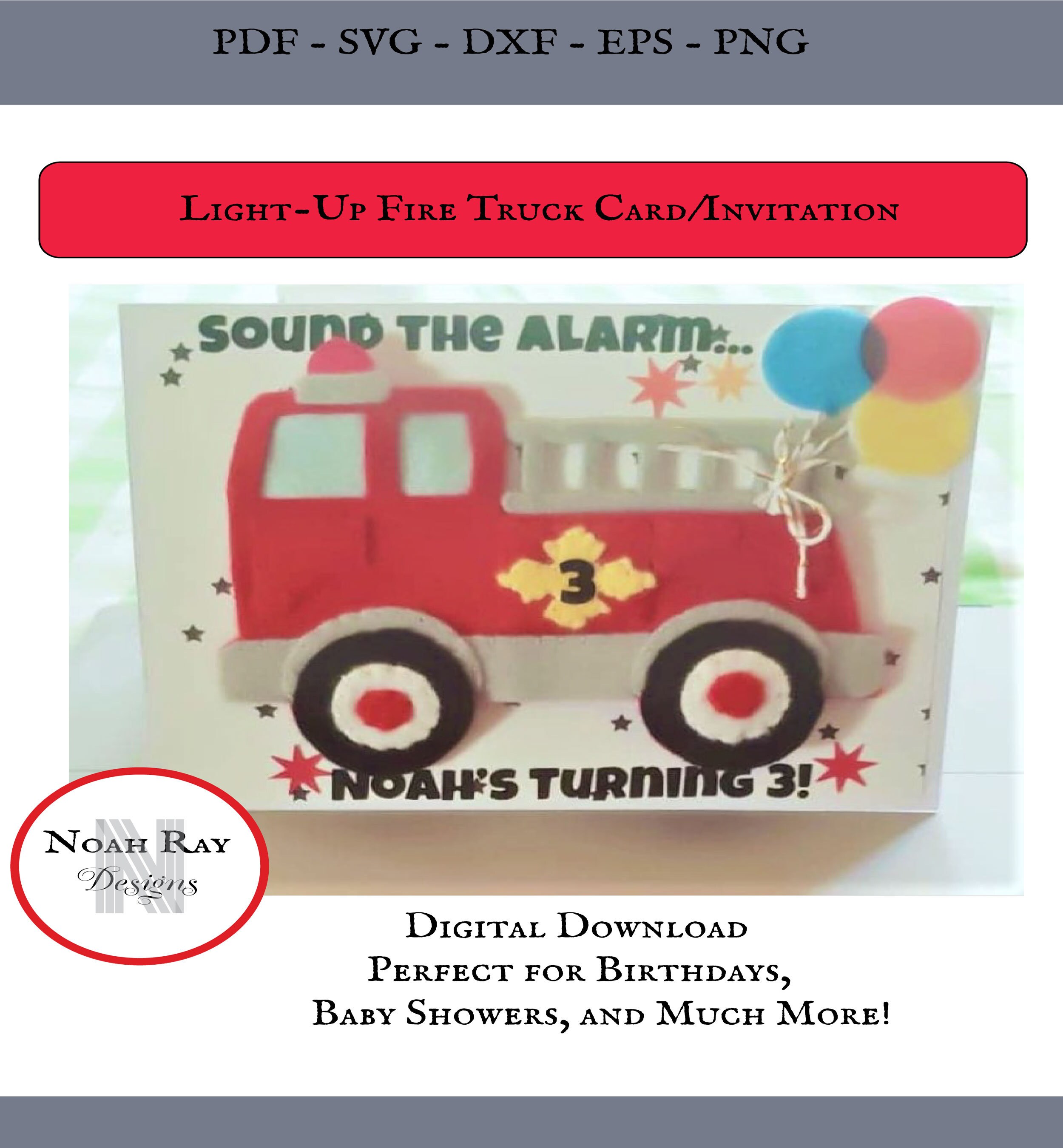 Fire Truck Birthday Card- Fire Truck Birthday Invitation-fire Truck ...