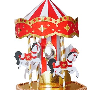 Red & Gold 3D Circus Carousel, Carousel Horse Cake Topper, Circus Party ...