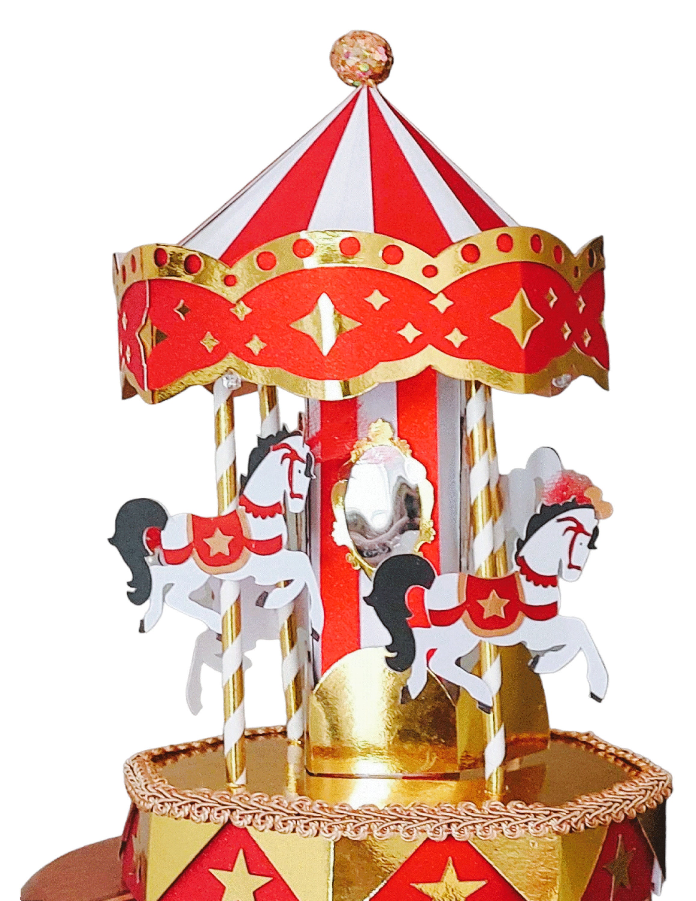 Red & Gold 3D Circus Carousel, Carousel Horse Cake Topper, Circus Party ...