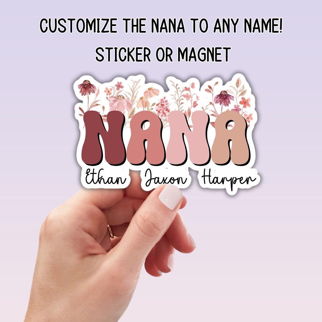 Grandmother Gift Retro Floral Nana Sticker Personalized Grandma ...