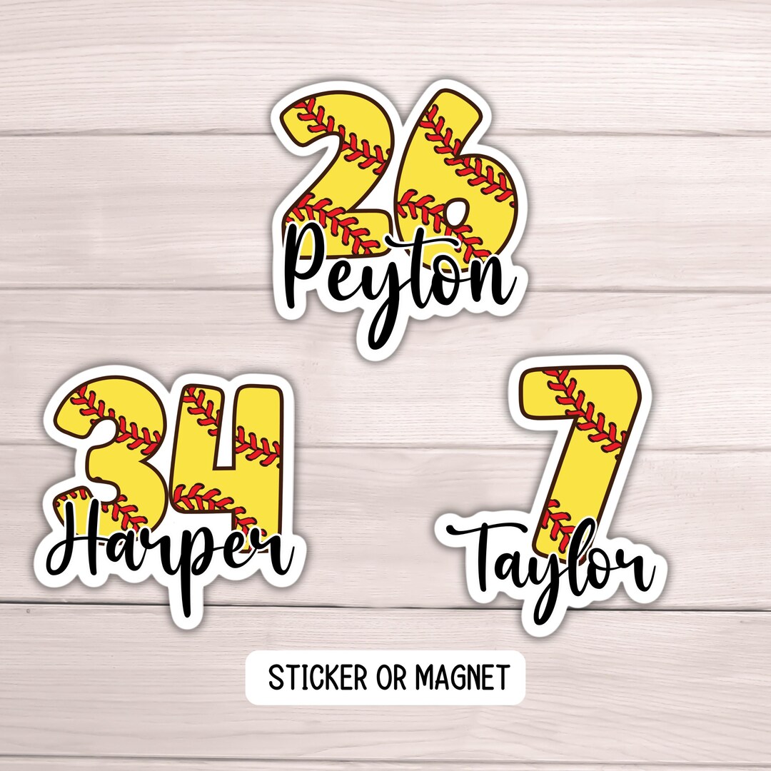Custom Softball Number Sticker, Softball Team Gift, Softball Name ...