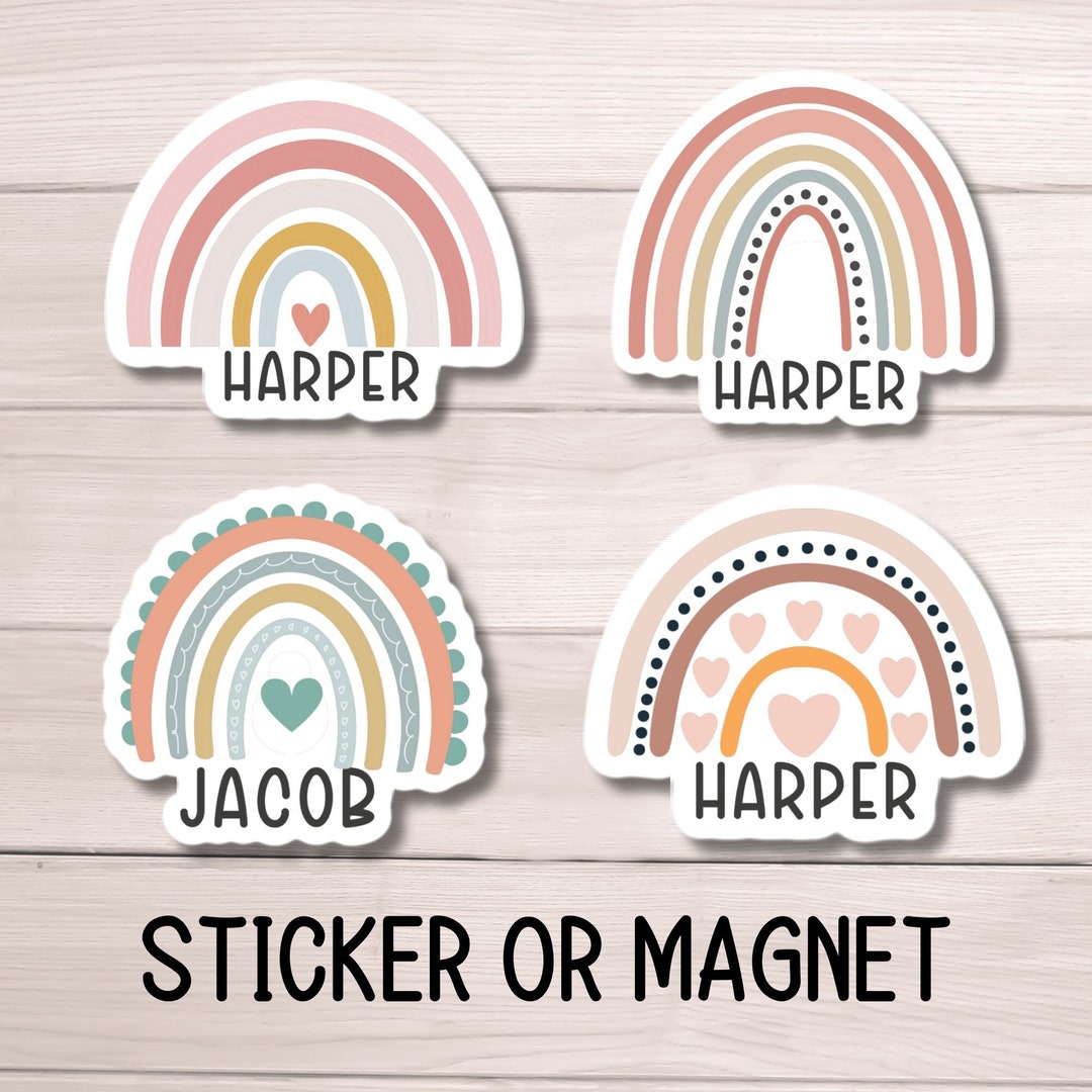 Locker Name Magnet Boho Rainbow Name Sticker Personalized Name Magnet ...