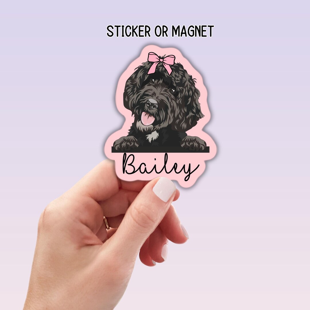Coquette Black Doodle Dog Name Sticker Magnet Pet Name Golden Doodle ...
