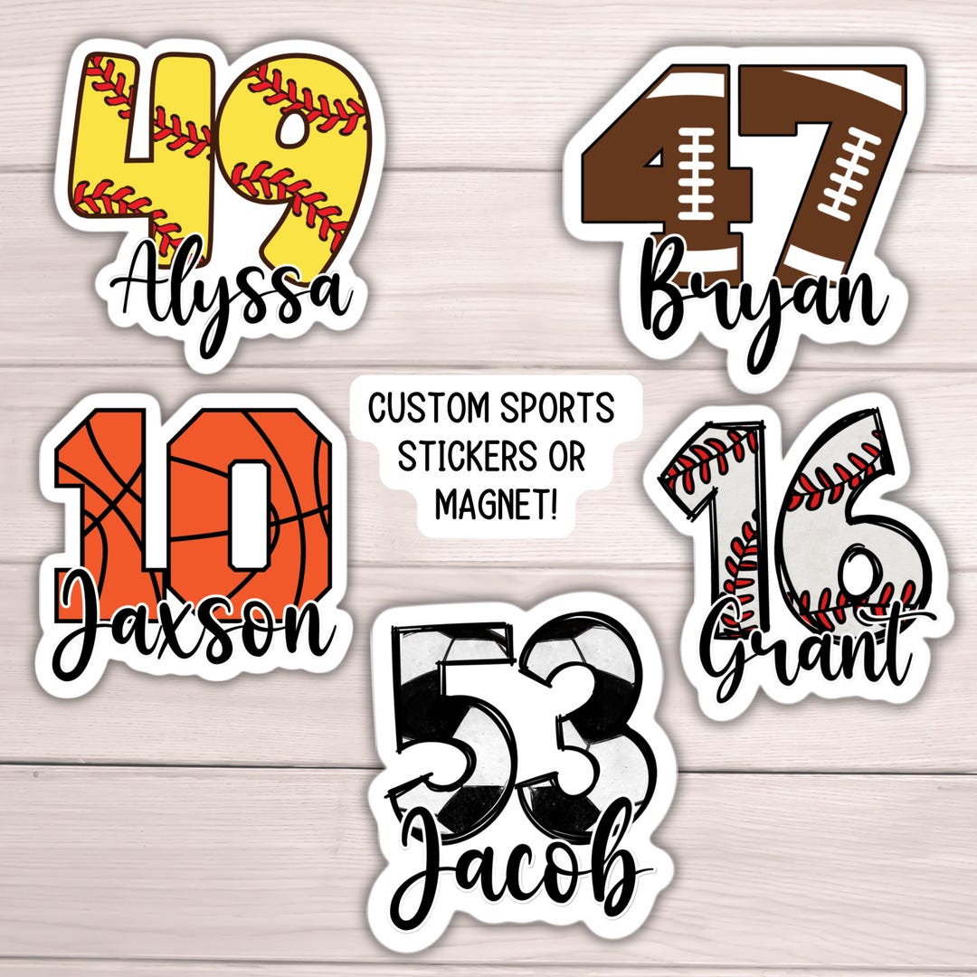 Custom Football Basketball Soccer Softball Baseball Number Stickers ...