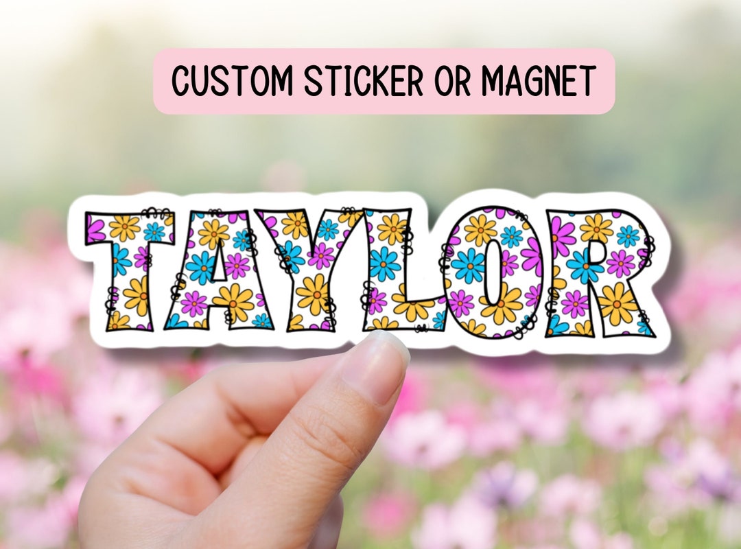Floral Name Sticker, Retro Name Sticker, Personalized Name, Water ...
