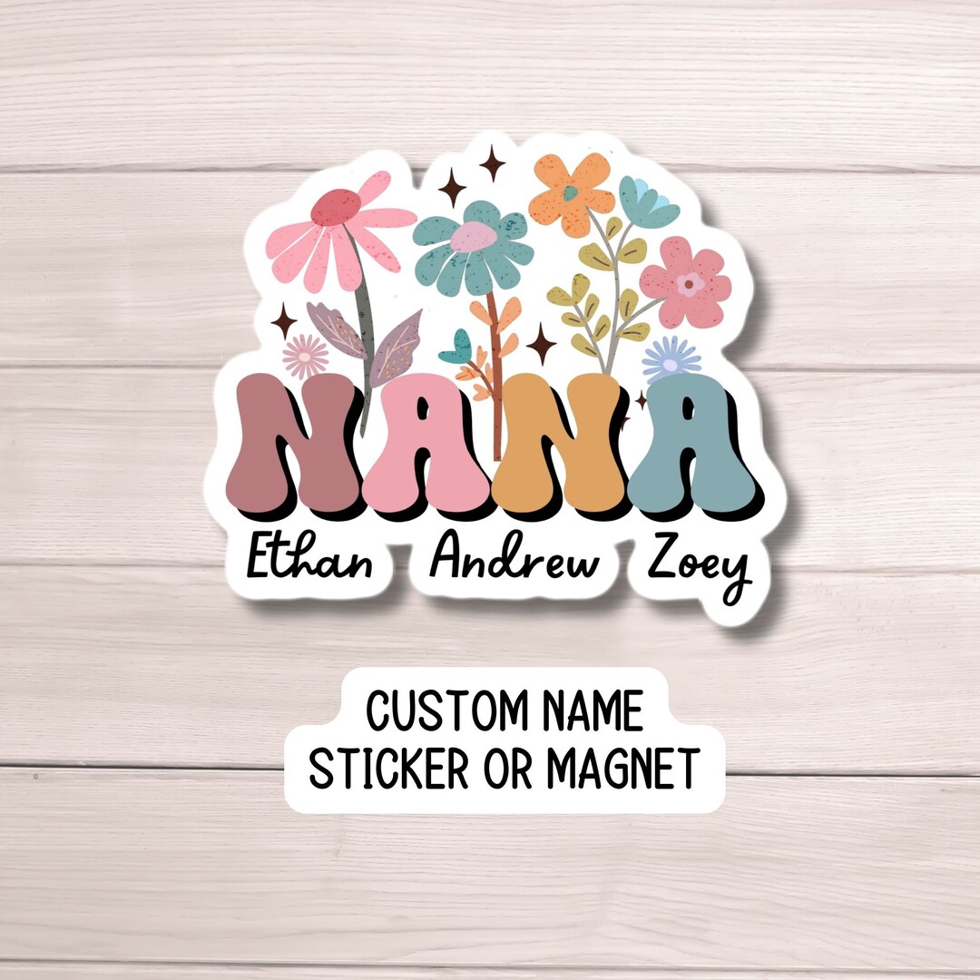 Retro Floral Nana Sticker, Personalized Grandma Stickers, Custom Name ...