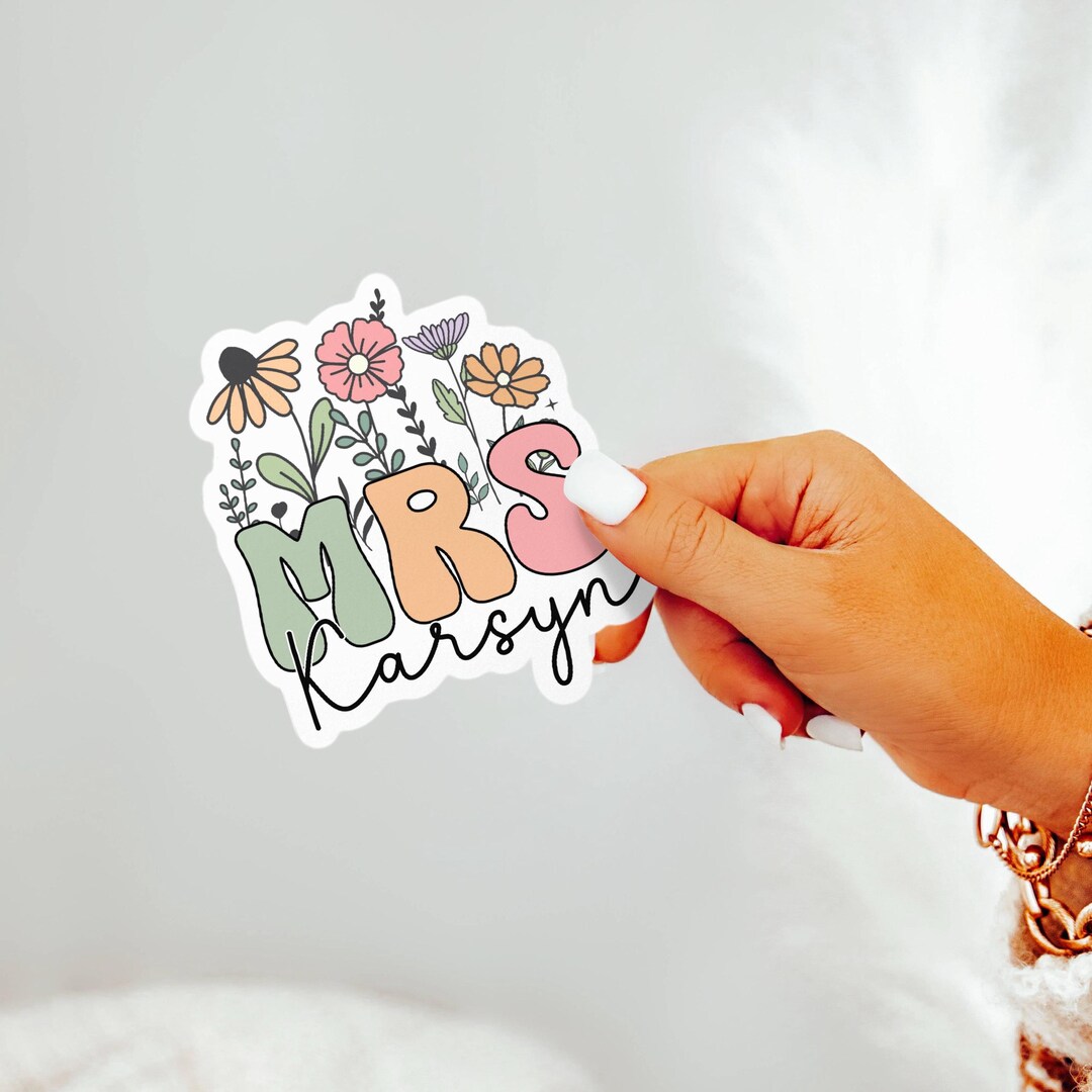 Custom Teacher Name Sticker Teacher Gift Personalized Wildflowers ...