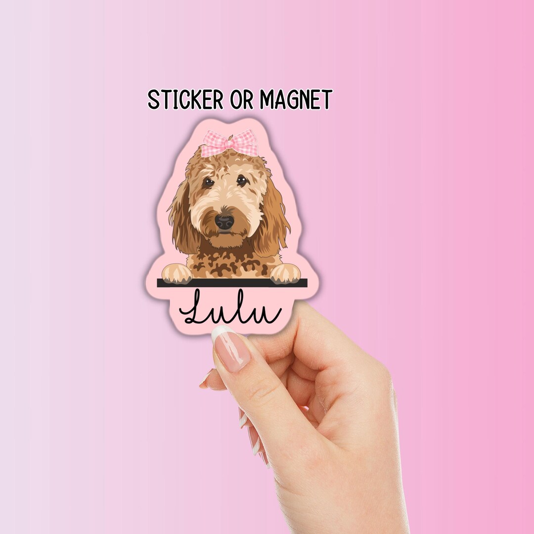Coquette Golden Doodle Name Sticker Pink Bow Pet Name Doodle Sticker ...
