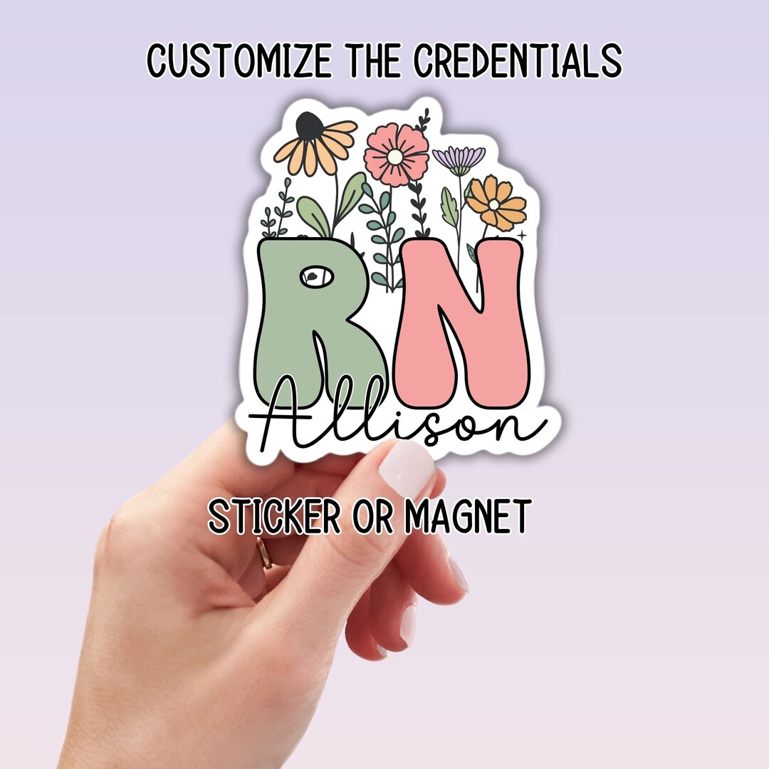 Custom Nurse Sticker Name Personalized Nurse Magnet Registered Nurse RN ...