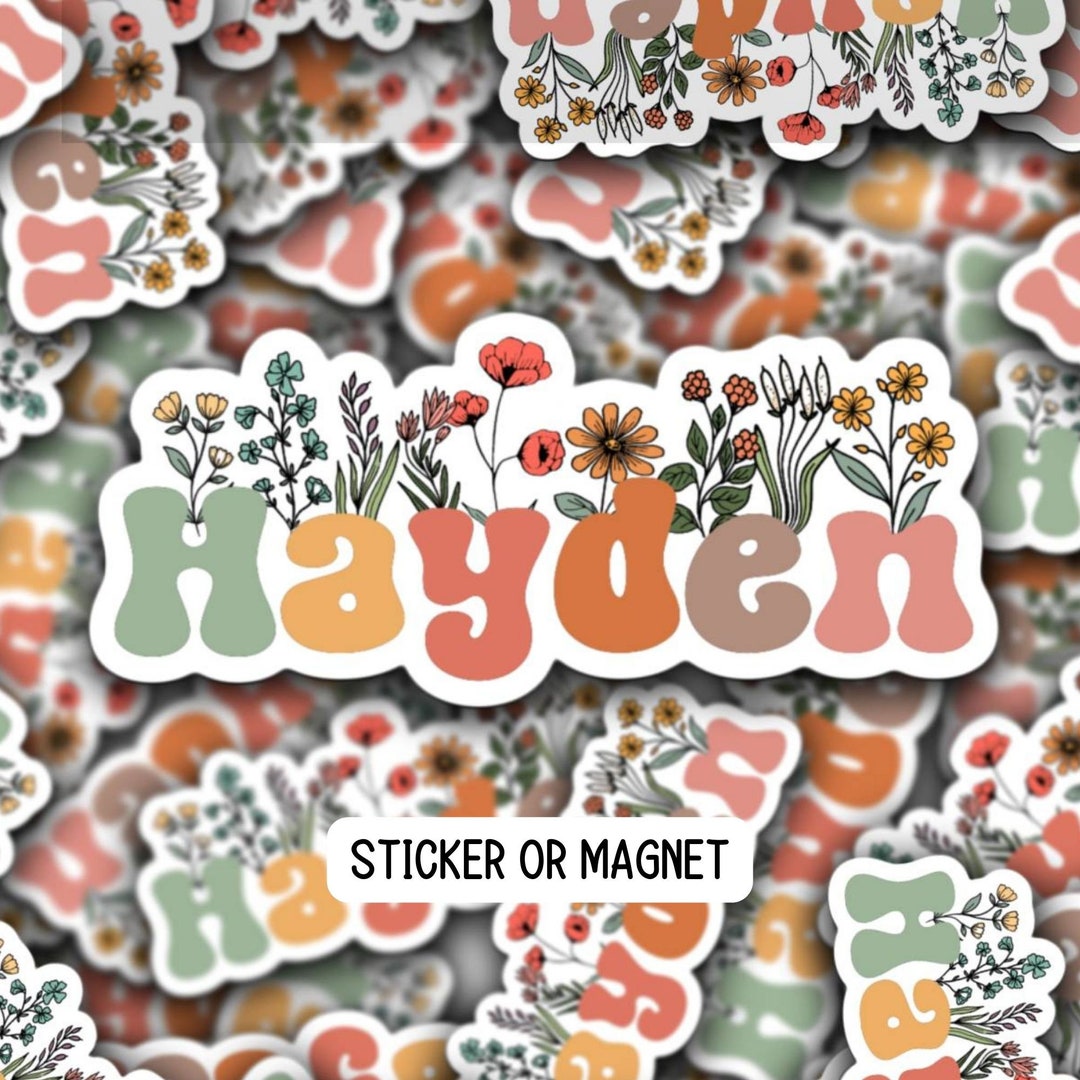 Retro Floral Name Sticker, Personalized Name Stickers, Custom Name ...