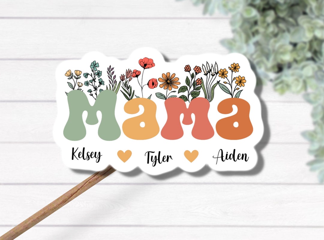 Mothers Day Gift, Personalized Mama Sticker, Name Sticker, Floral Boho ...