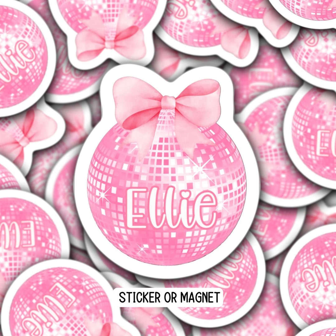 Coquette Disco Ball Custom Name Sticker Magnet Custom Pink Bow Girlie ...