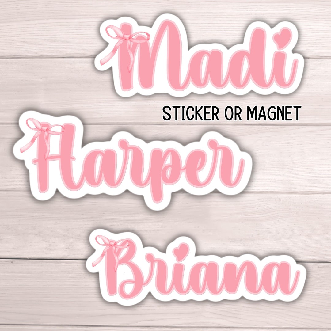 Custom Name Sticker Coquette Ribbon Bow Personalized Name Sticker Pink ...