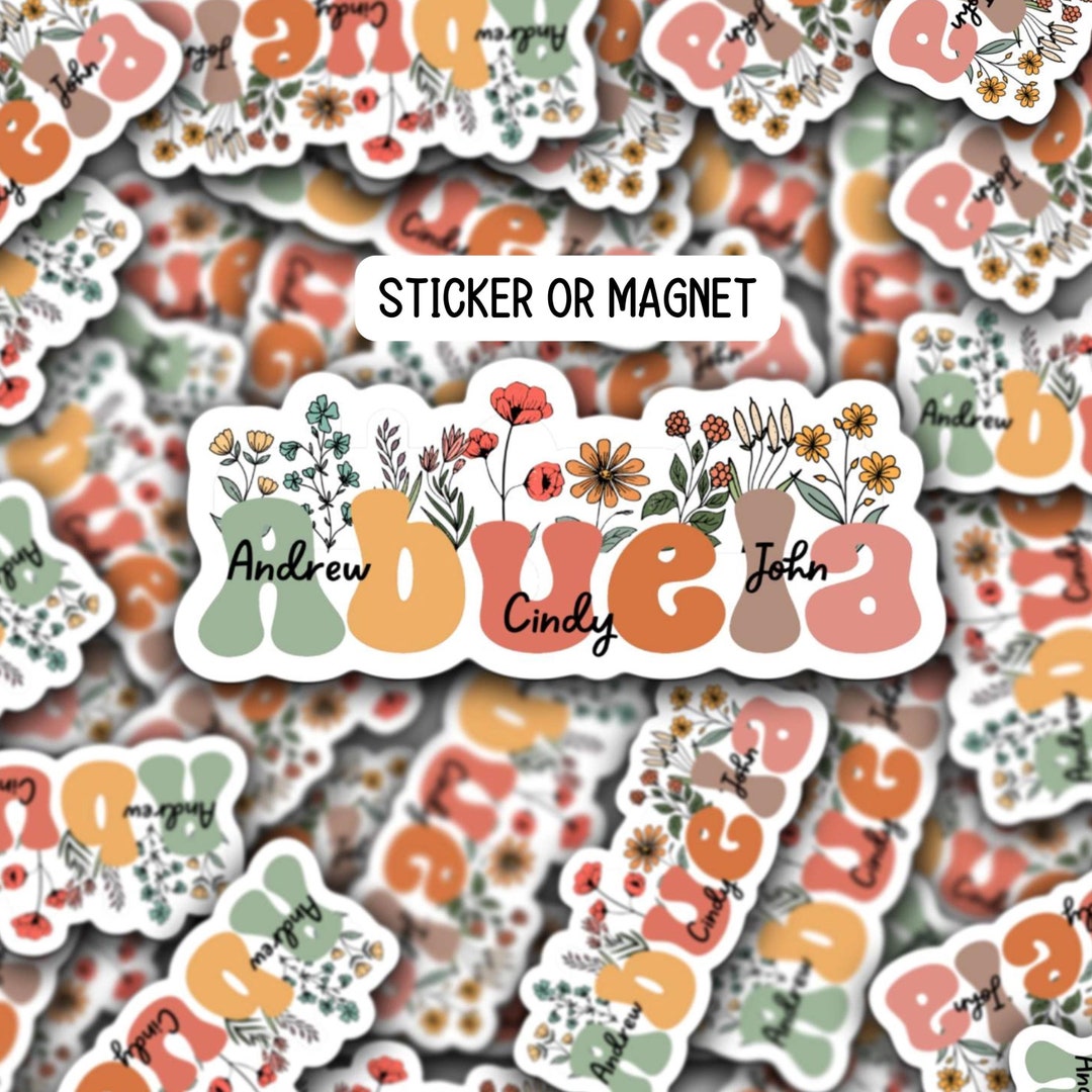 Custom Abuela Gift Abuelita Retro Floral Nana Sticker Magnet ...