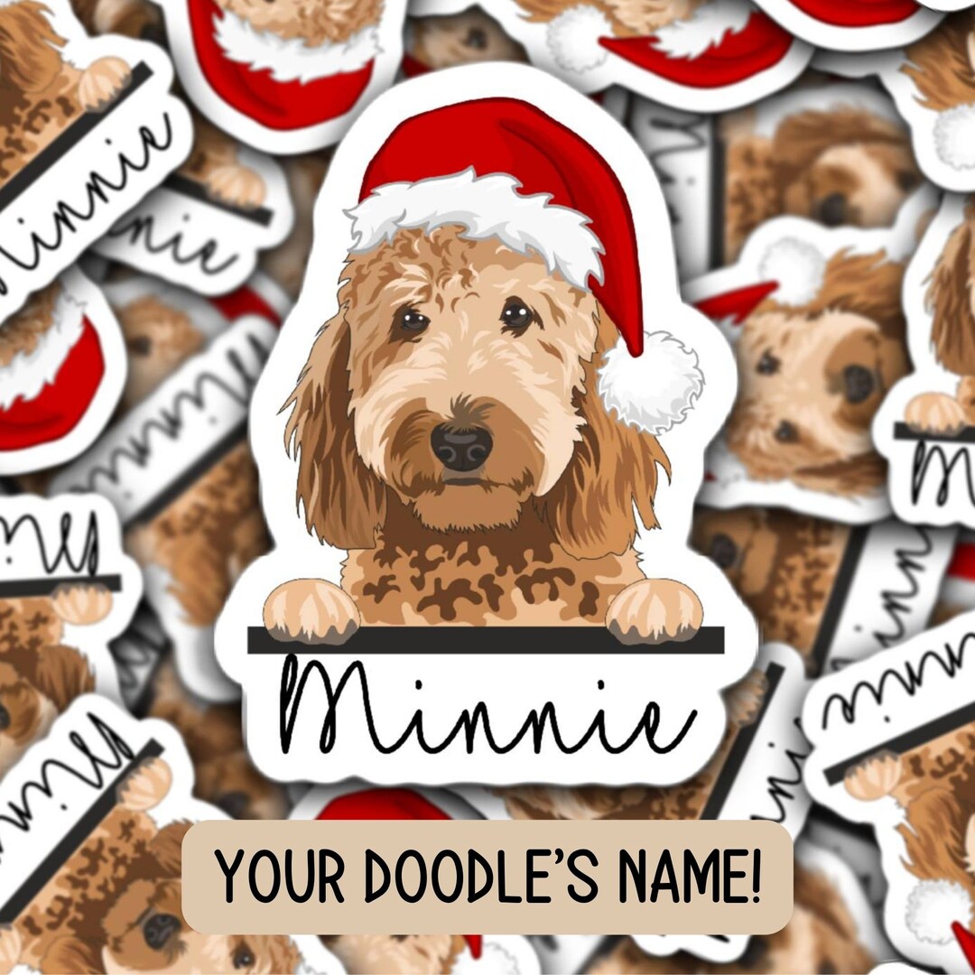 Christmas Golden Doodle Sticker, Pet Name Sticker, Doodle Sticker ...