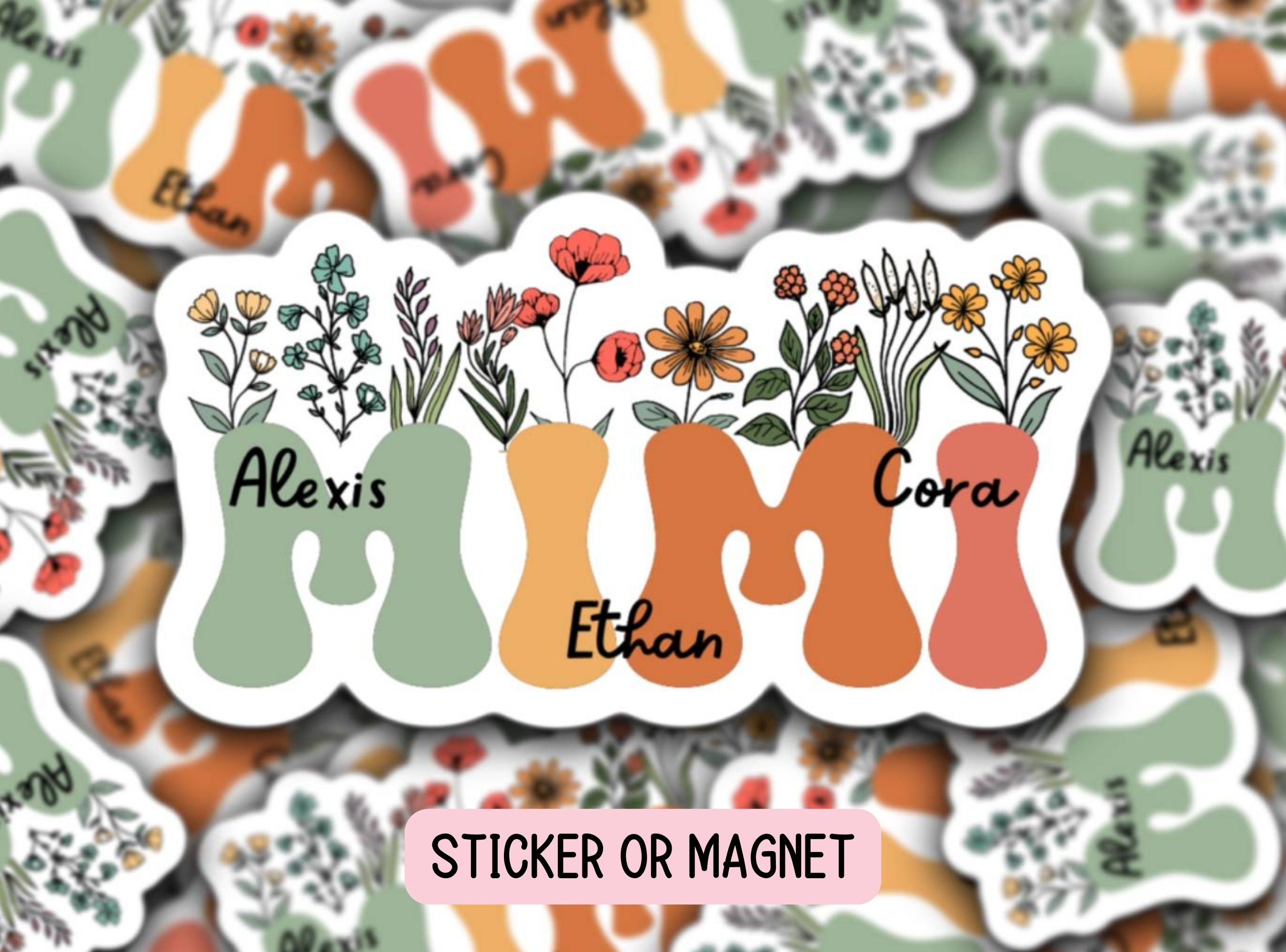 Retro Floral Mimi Sticker Personalized Grandma Stickers - Etsy