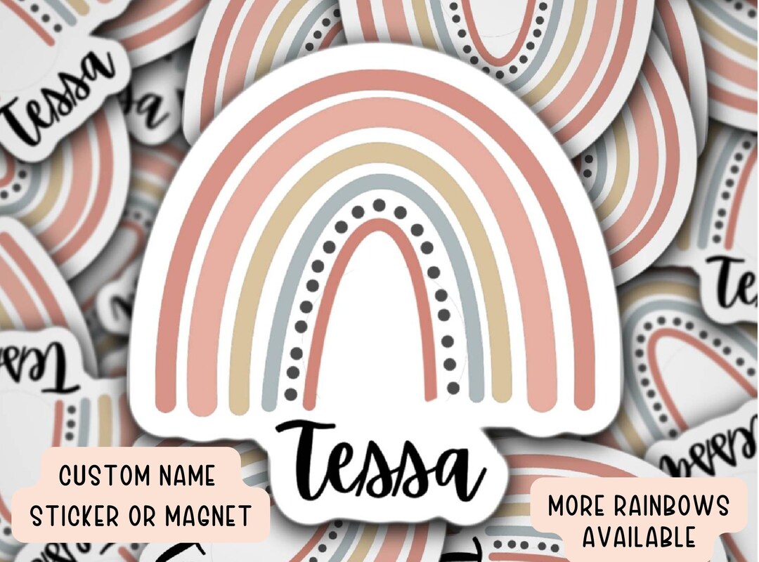 Boho Rainbow Name Sticker, Personalized Name Stickers, Custom Name ...